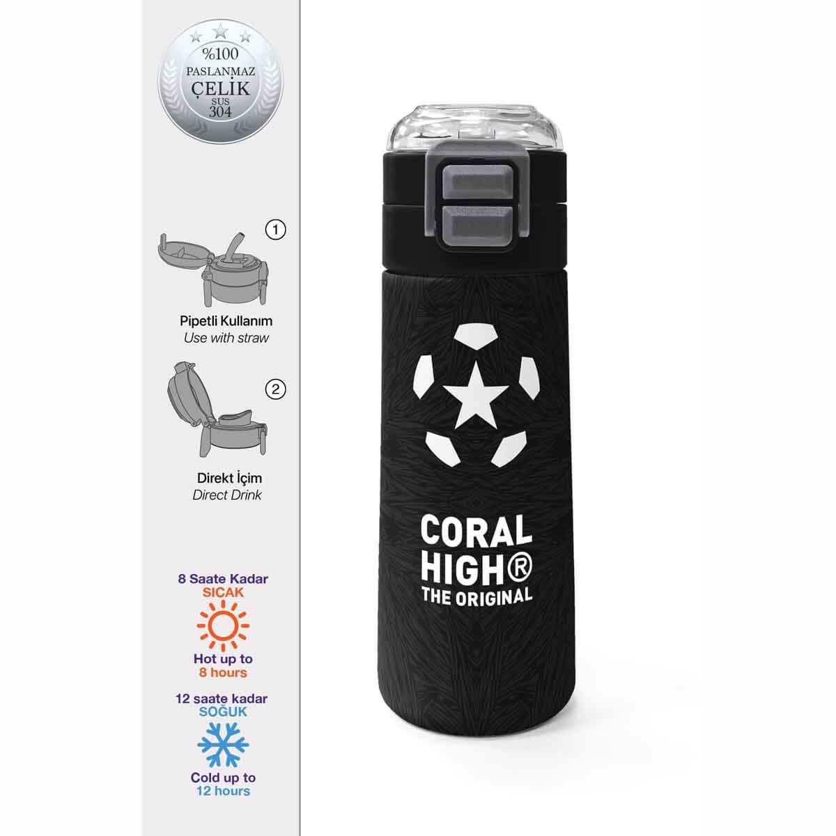 Coral High Siyah Futbol Desenli Çelik Termos Matara 500 ml 31898 ...