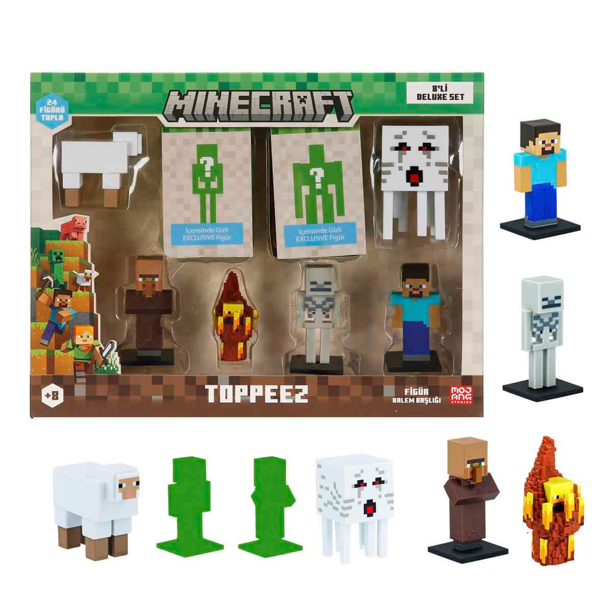Minecraft 3D Toppeez Figür ve Kalem Başlığı 8'li Deluxe Set - Sheep'Li ...