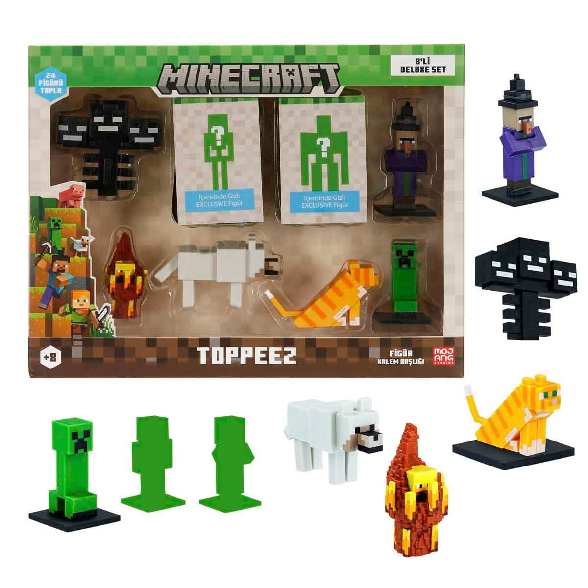 Minecraft 3D Toppeez Figür ve Kalem Başlığı 8'li Deluxe Set - Sheep'Li ...