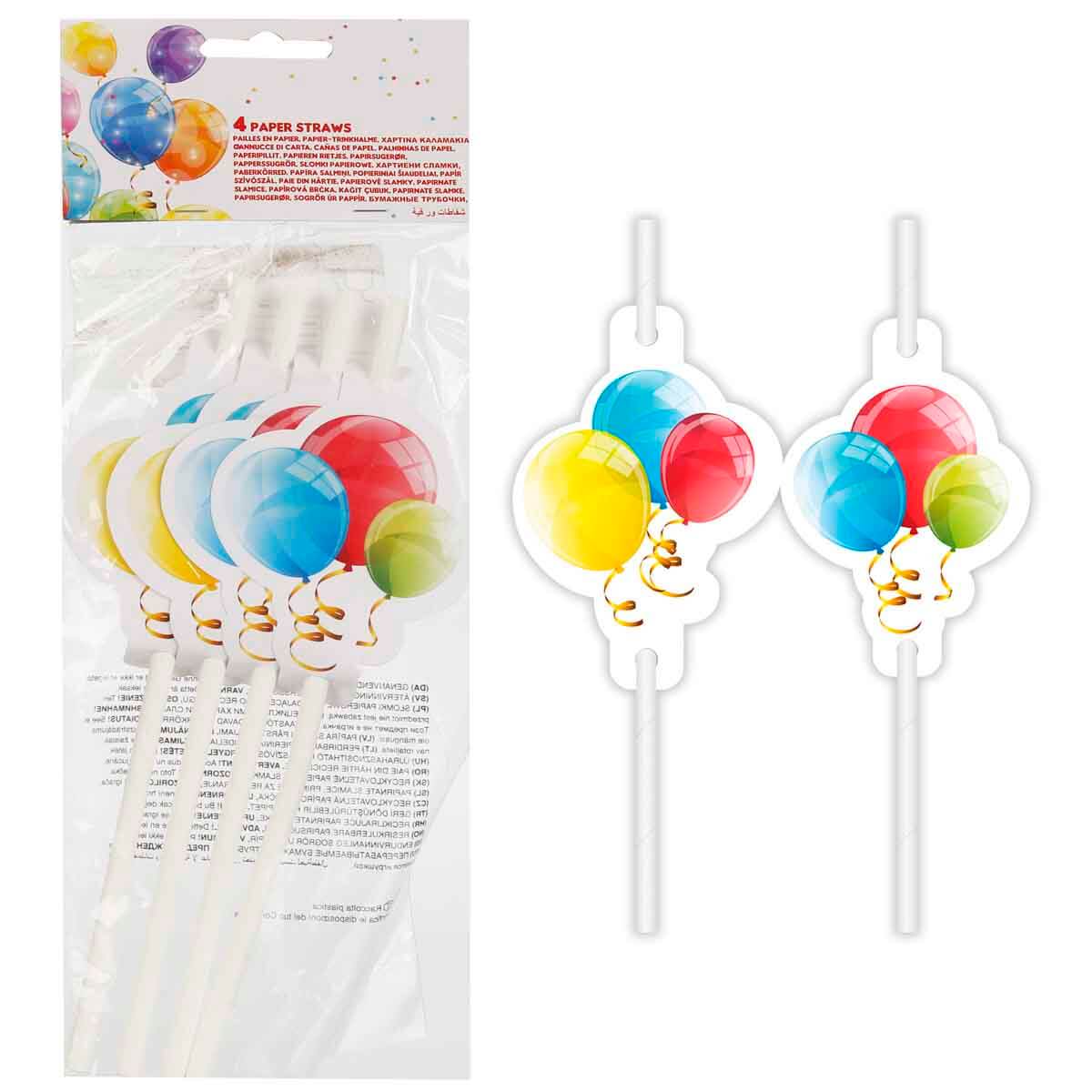 Balon Desenli Karton Pipet 4’lü | Toyzz Shop