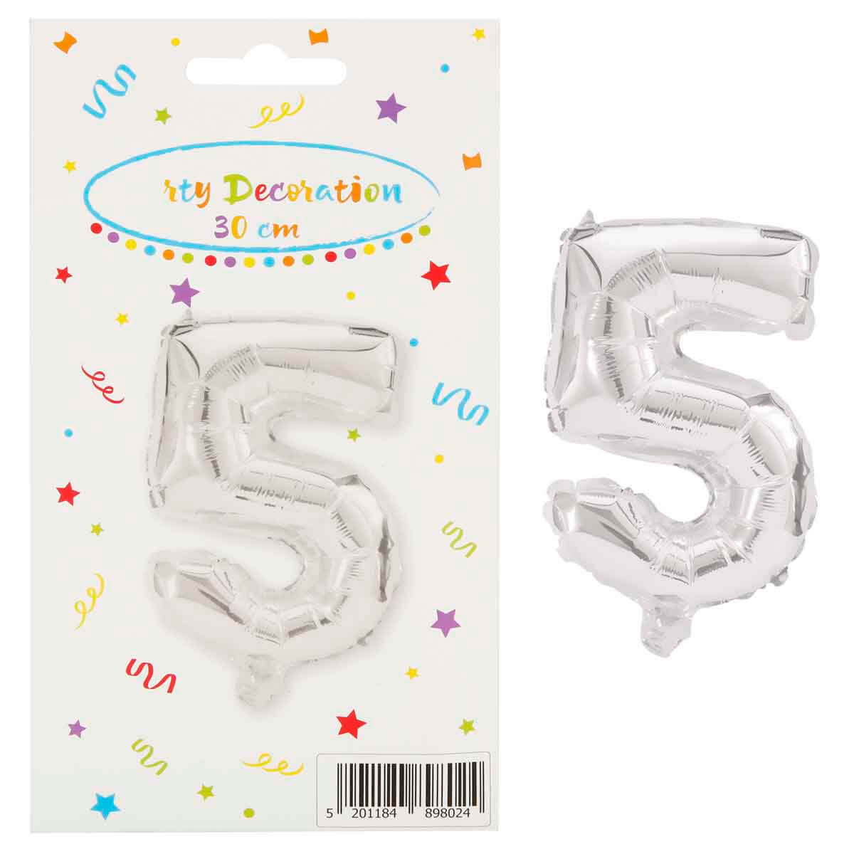 5 Rakam Gümüş Folyo Balon 30 cm | Toyzz Shop