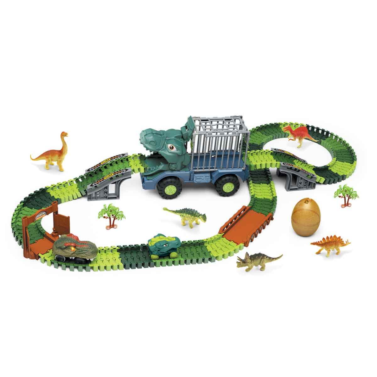 Işıklı Crazoo Dino Dinozor Taşıyıcılı Pist Oyun Seti 164 Parça | Toyzz Shop