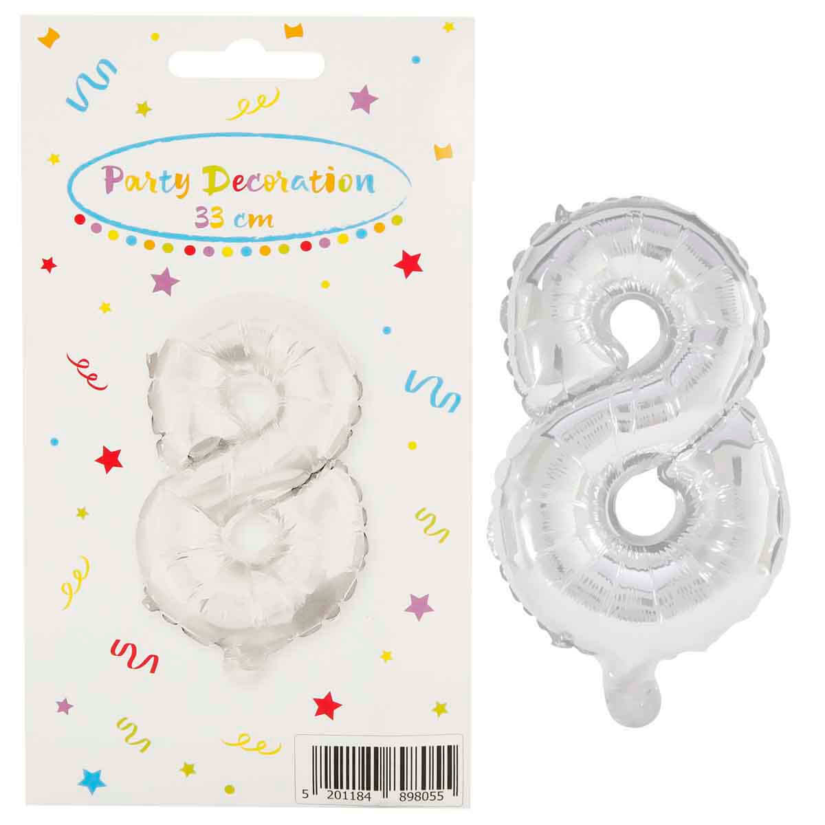 8 Rakam Gümüş Folyo Balon 33 cm | Toyzz Shop