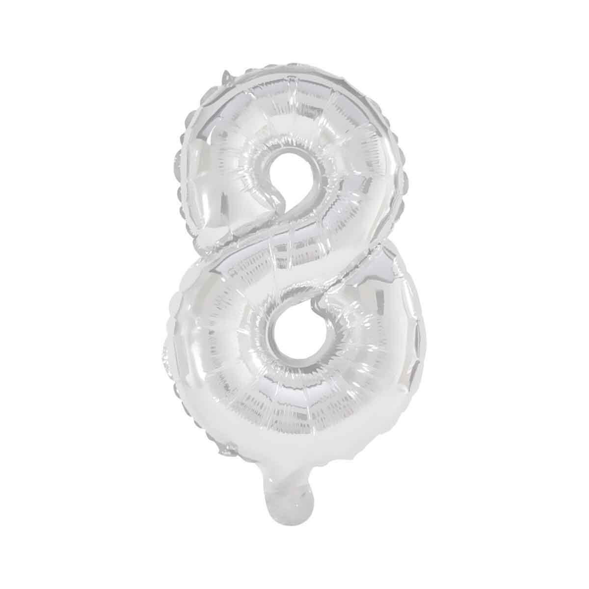 8 Rakam Gümüş Folyo Balon 33 cm | Toyzz Shop