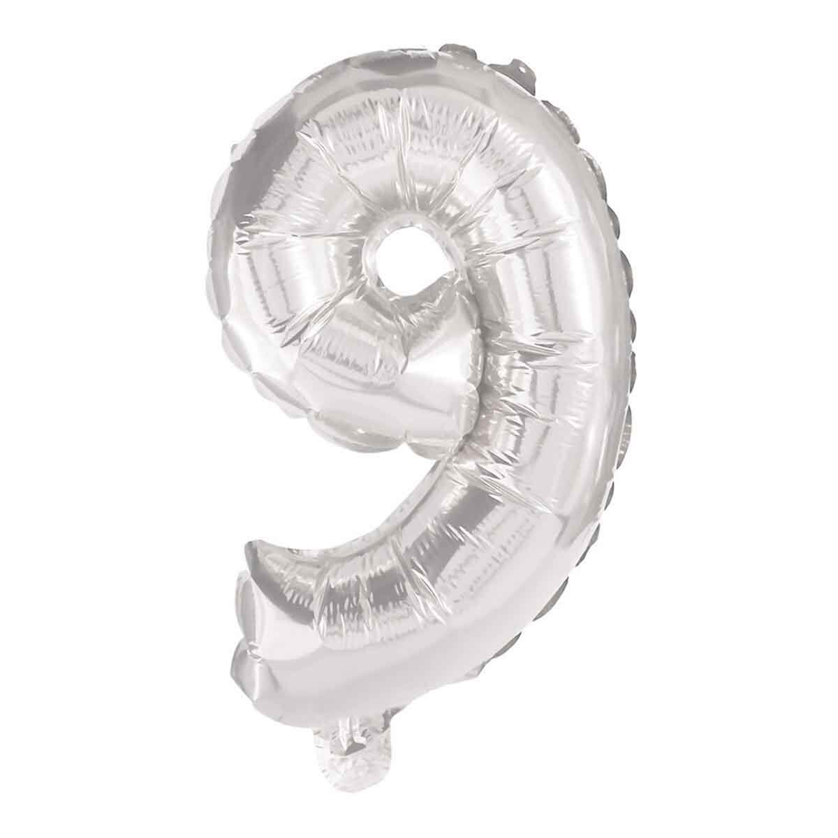 9 Rakam Gümüş Folyo Balon 35 cm | Toyzz Shop