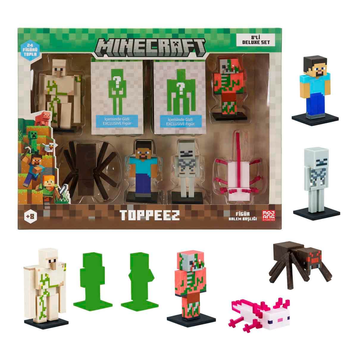 Minecraft 3D Toppeez Figür ve Kalem Başlığı 8'li Deluxe Set - Sheep'Li ...